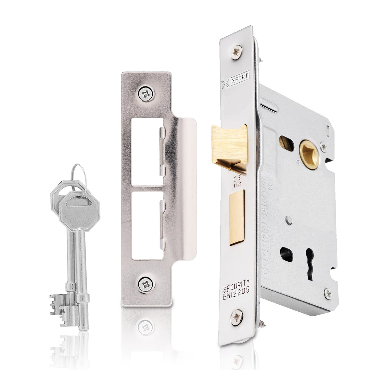 XFORT 3 Lever Polished Chrome Mortice Sashlock 65mm, Door Lock with Key ...